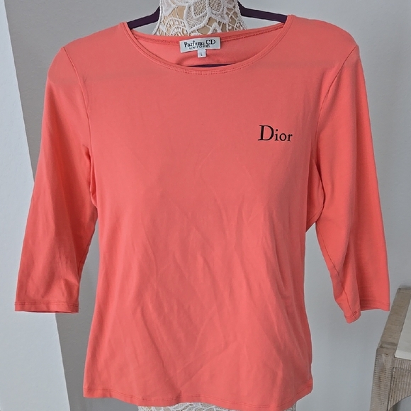 Dior | Tops | Dior Womens Coral Top Scoop Neck Tee 3 4 Sleeves Dior ...